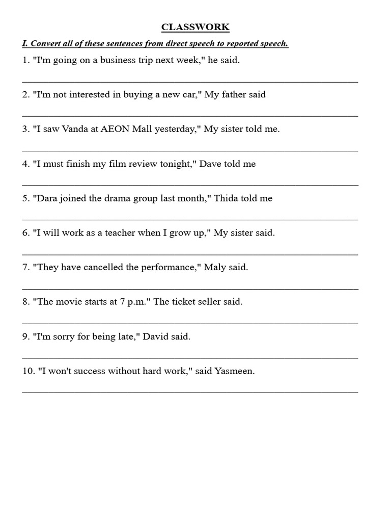 Reported Speech Statement PT 1 | PDF