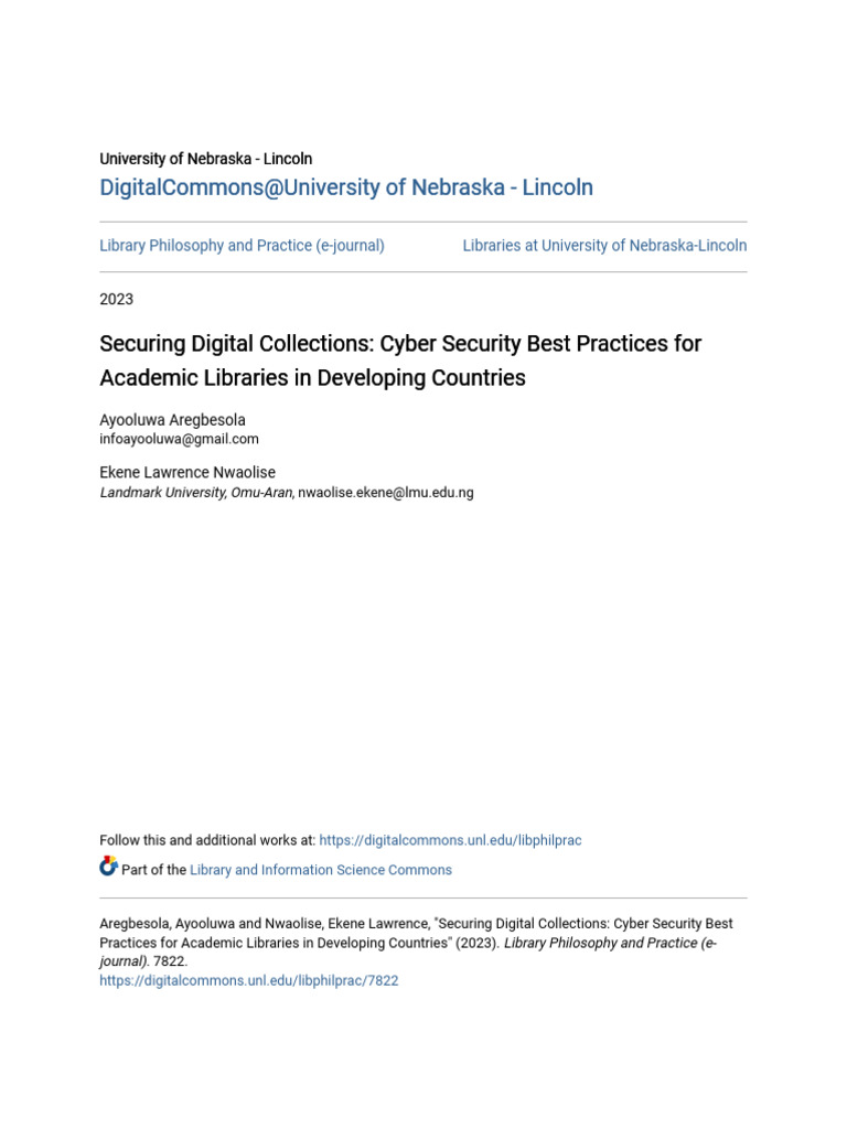 Published Securing Digital Collections Cyber Security Best Practices ...
