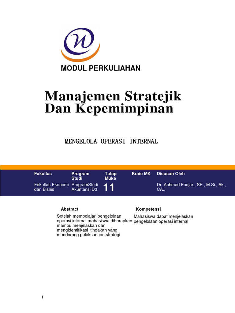 Modul Pertemuan 11 Mengelola Operasi Internal | PDF | Bisnis