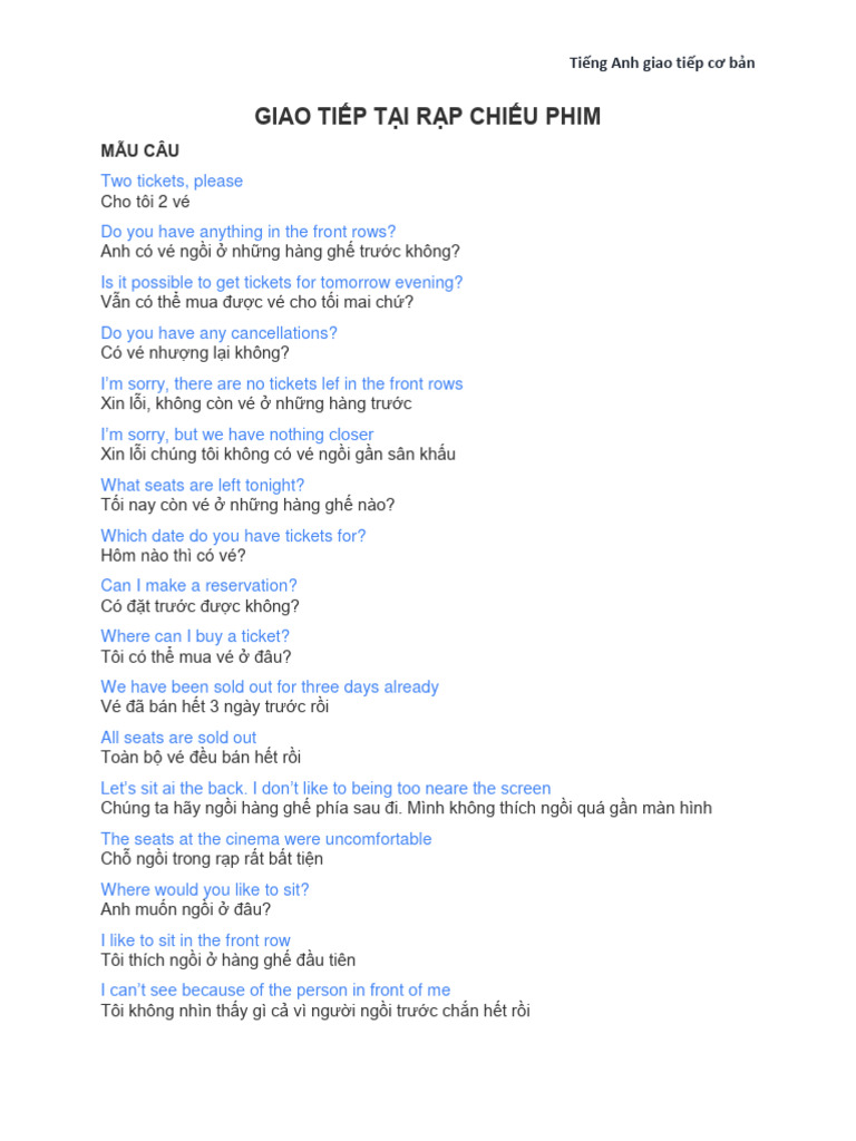 Giao Tiep Tai Rap Chieu Phim | PDF