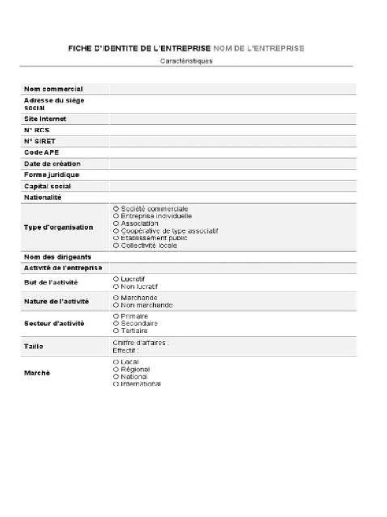 Fiche D'identité Entreprise | PDF