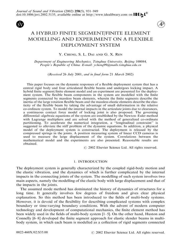 A Hybrid Finite Segment/finite Element Modelling and Experiment On A Flexible Deployment System ...