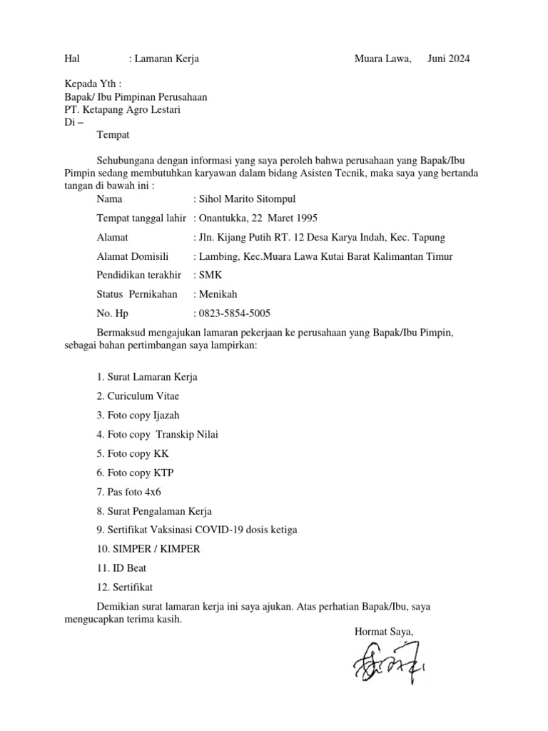 Lamaran Bapak Fely | PDF