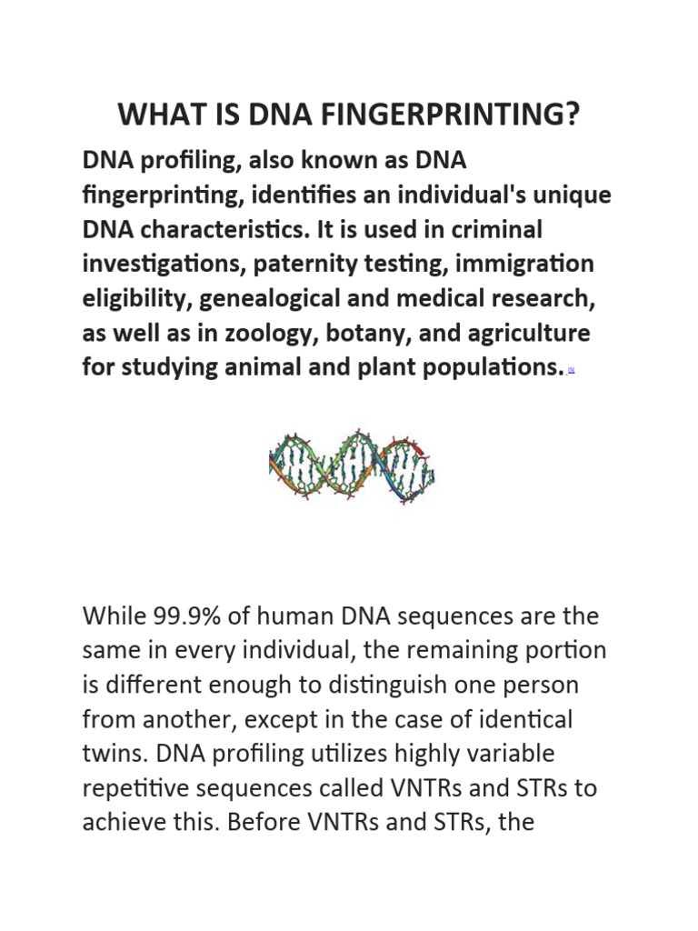 WHAT IS DNA FINGERPRINTING | PDF | Dna Profiling | Polymerase Chain ...