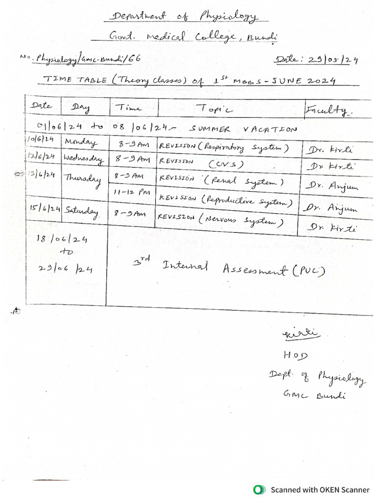 Physiology June Schedule | PDF