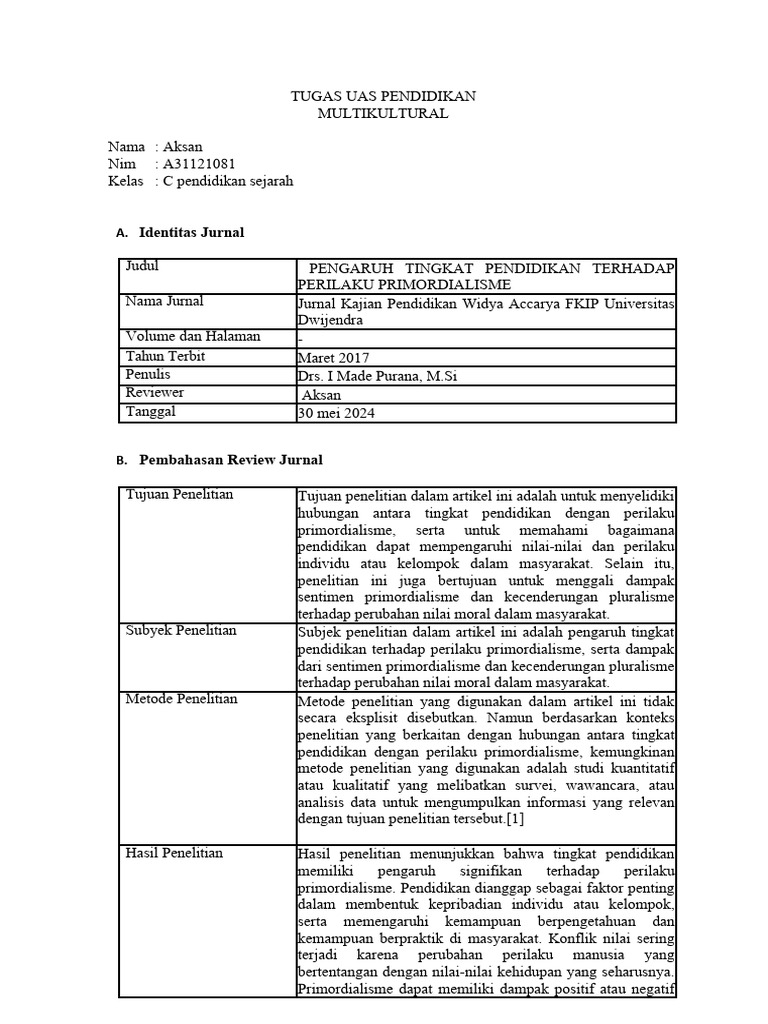 Aksan A31121081 UAS Pendidikan Multikultural | PDF | Karier & Perkembangan | Sains & Matematika