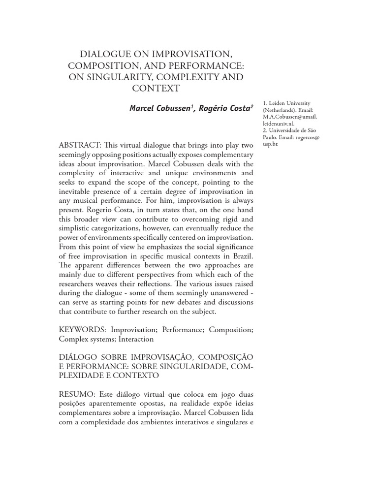 Dialogue On Improvisation Composition An | PDF | Jazz | Improvisation