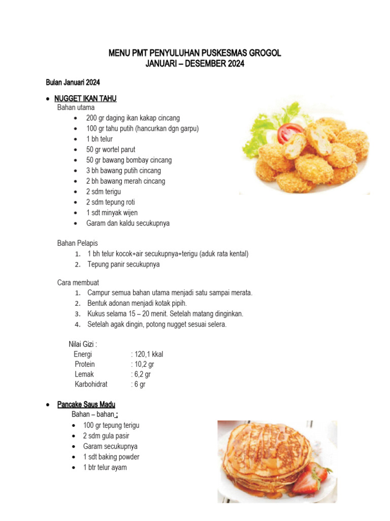 Menu PMT Penyuluhan Posyandu 2024 | PDF