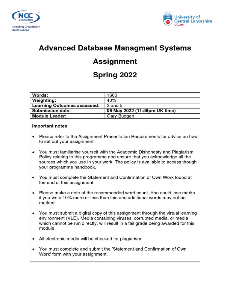 ADMS Assignment Spring 2022 | Download Free PDF | Databases | Plagiarism