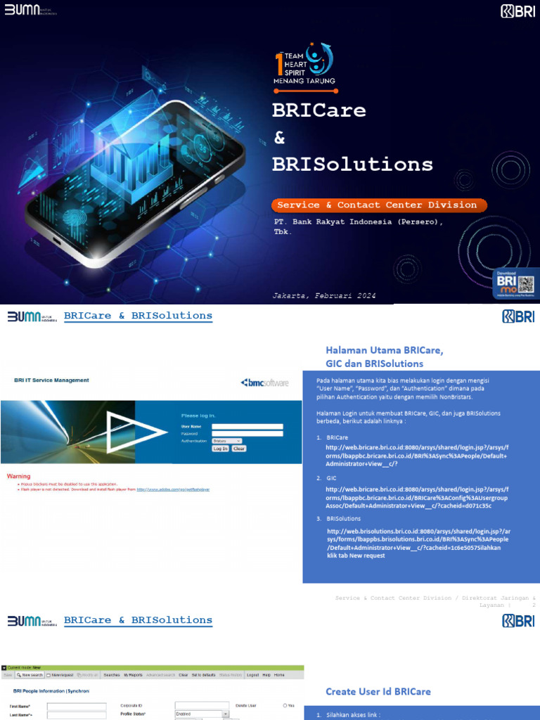 Panduan Login BRICare & BRISolutions | PDF