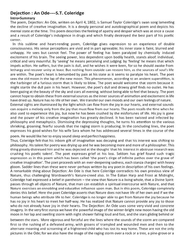 Dejection Ode Analysis | PDF