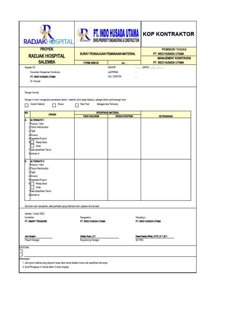 Surat ijin kerja approval material Genset | PDF