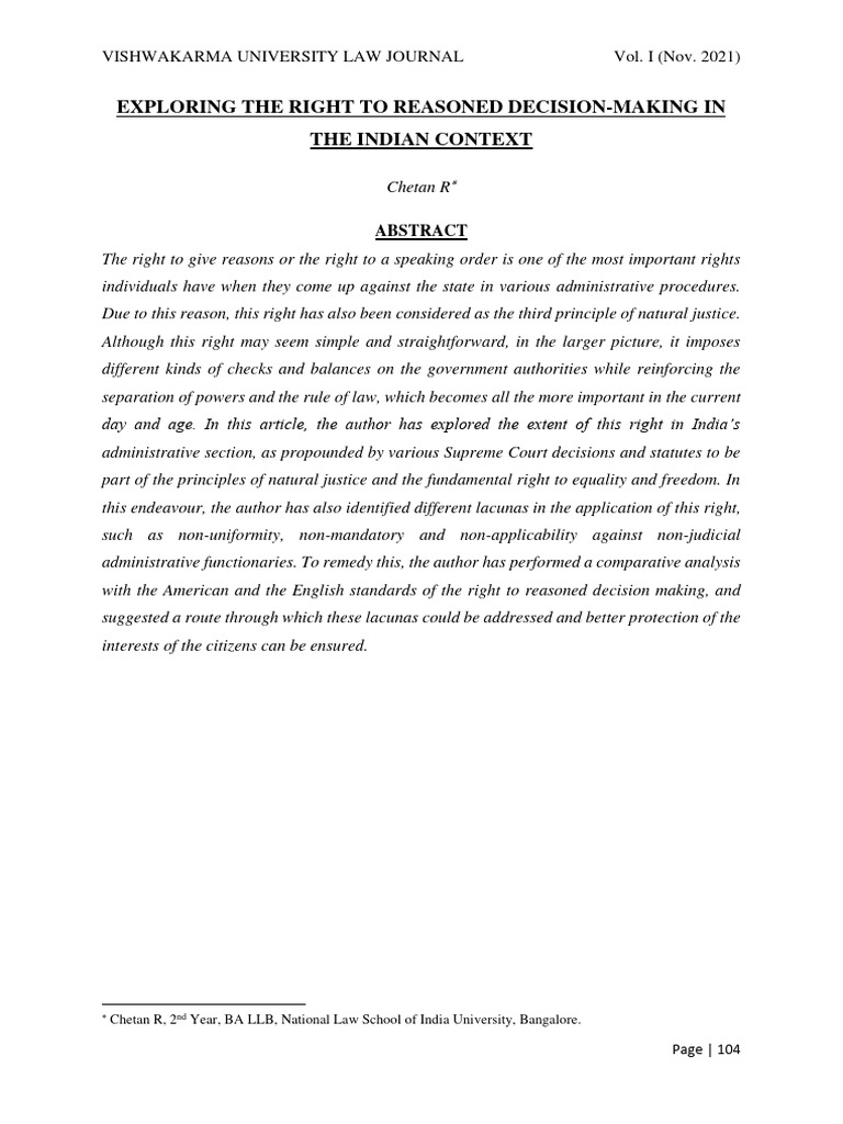 Exploring The Right To Reasoned Decision-Making in The Indian Context ...