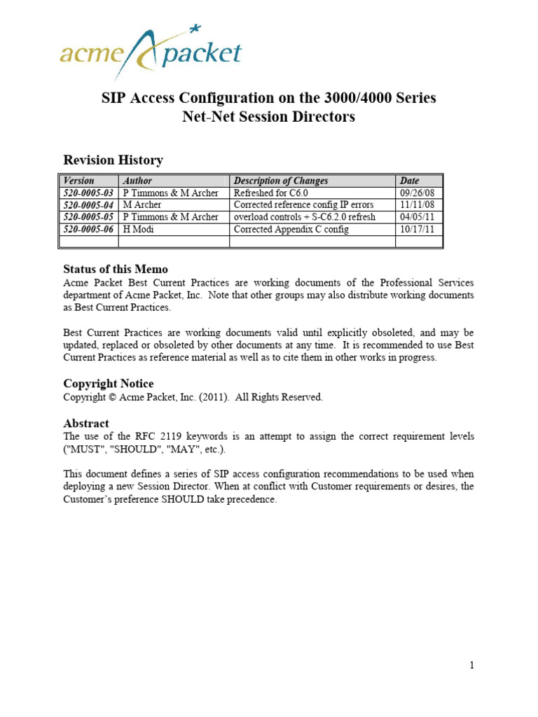 520-0005-06 - BCP - SIP Access Configuration | PDF | Session Initiation Protocol | Computer Network