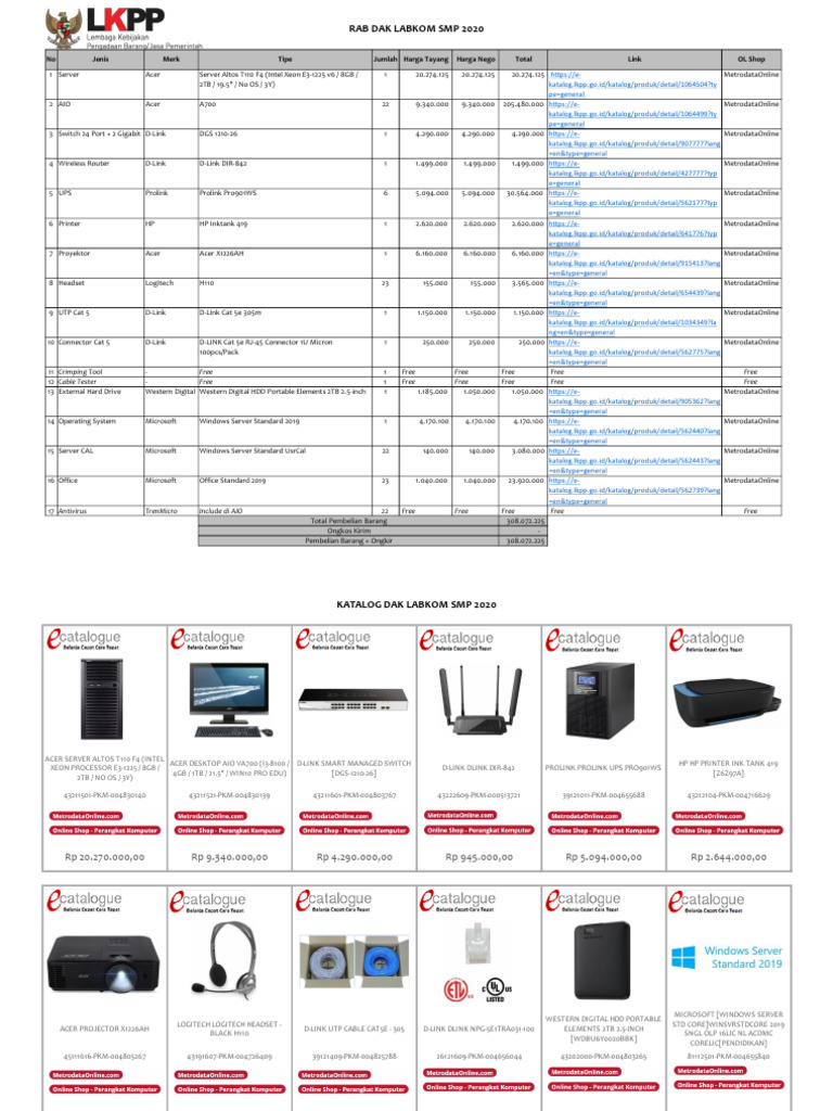 RAB & Katalog DAK Lab Komputer SMP | PDF | Computer Science | Office Equipment