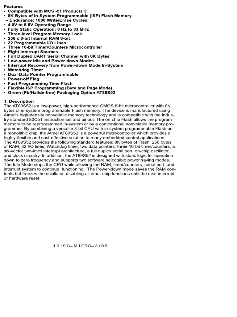 Features | PDF | Flash Memory | Microcontroller
