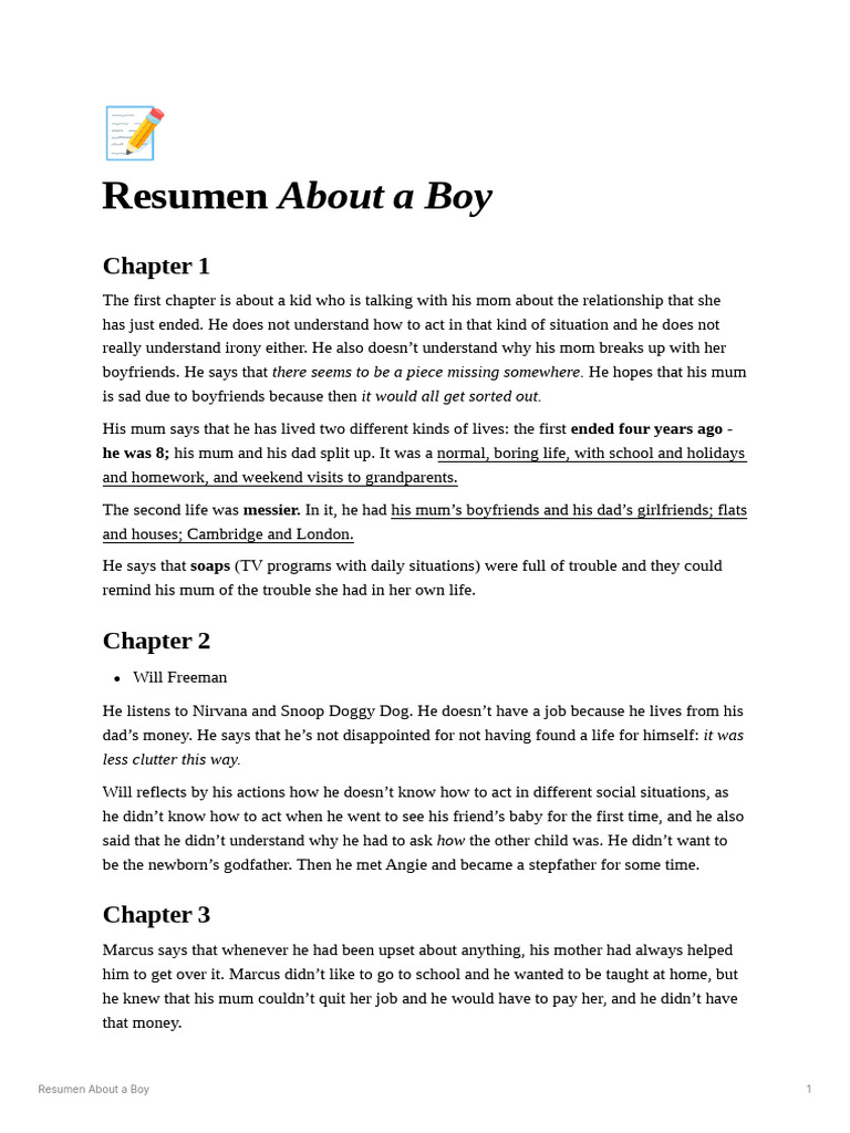 Summary of "About a Boy" | PDF