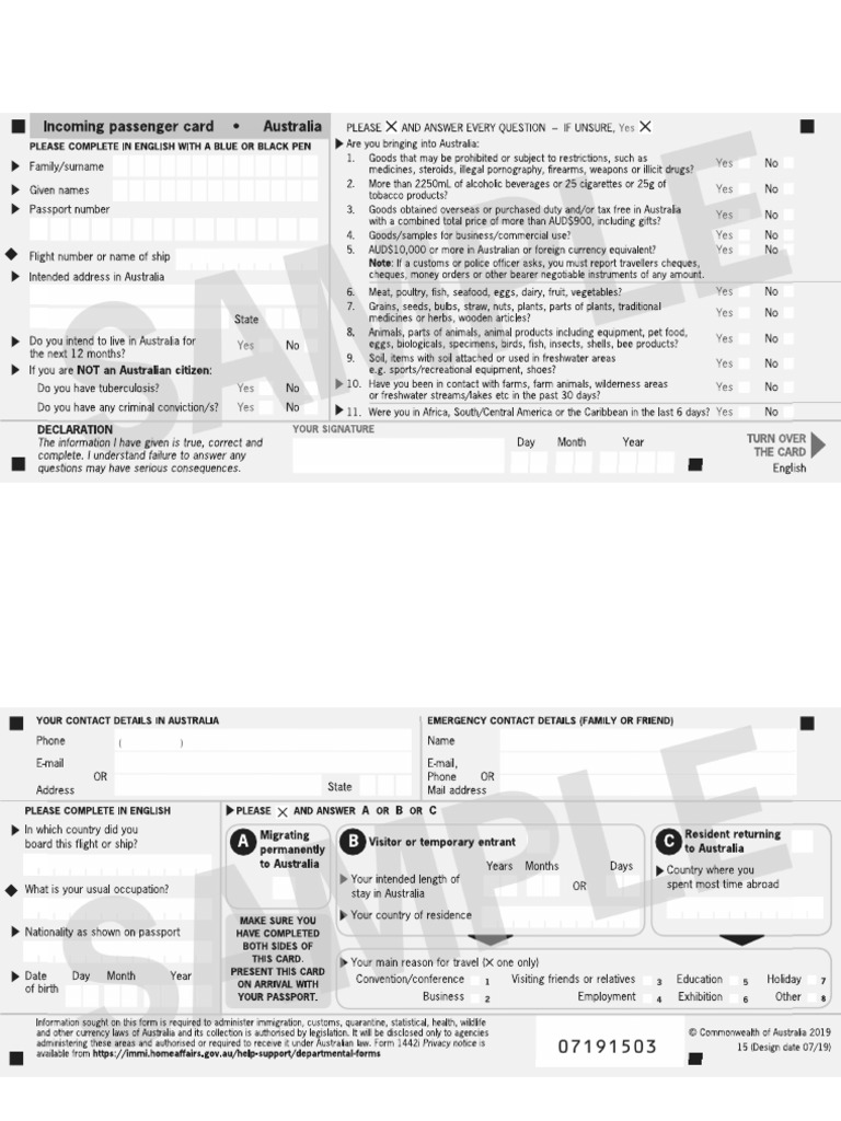 Completing an incoming passenger card | PDF