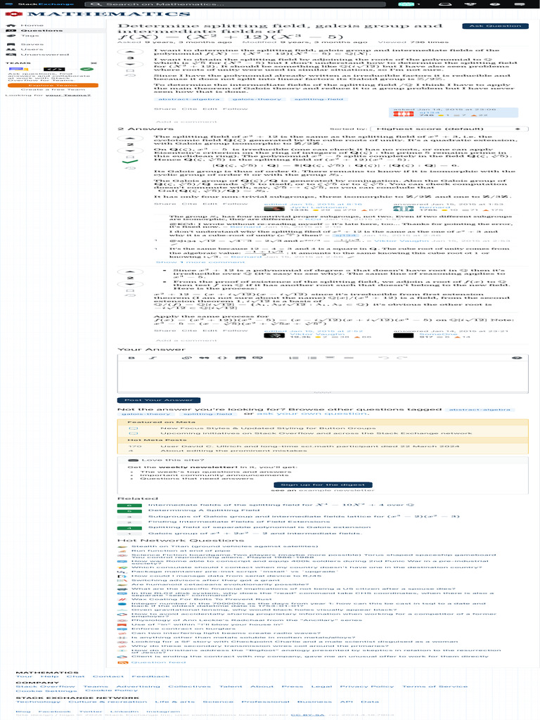 Abstract Algebra - Determine Splitting Field, Gal | PDF | Field ...