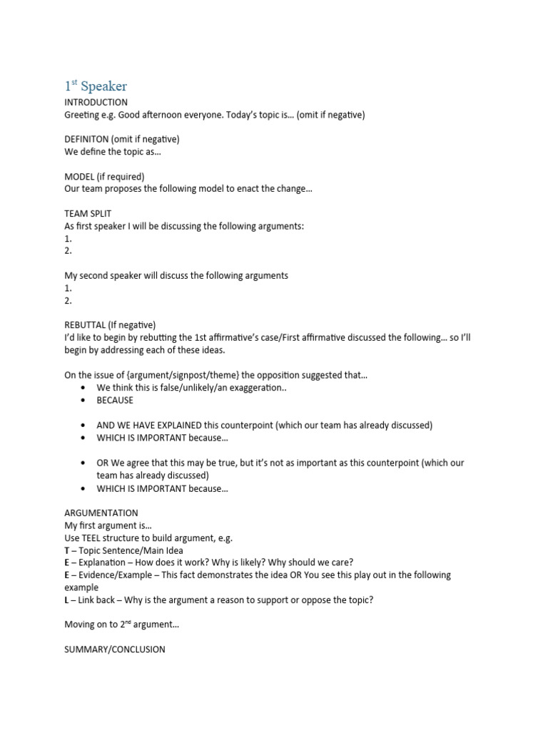 Student Speech Template | PDF | Argument | Reason