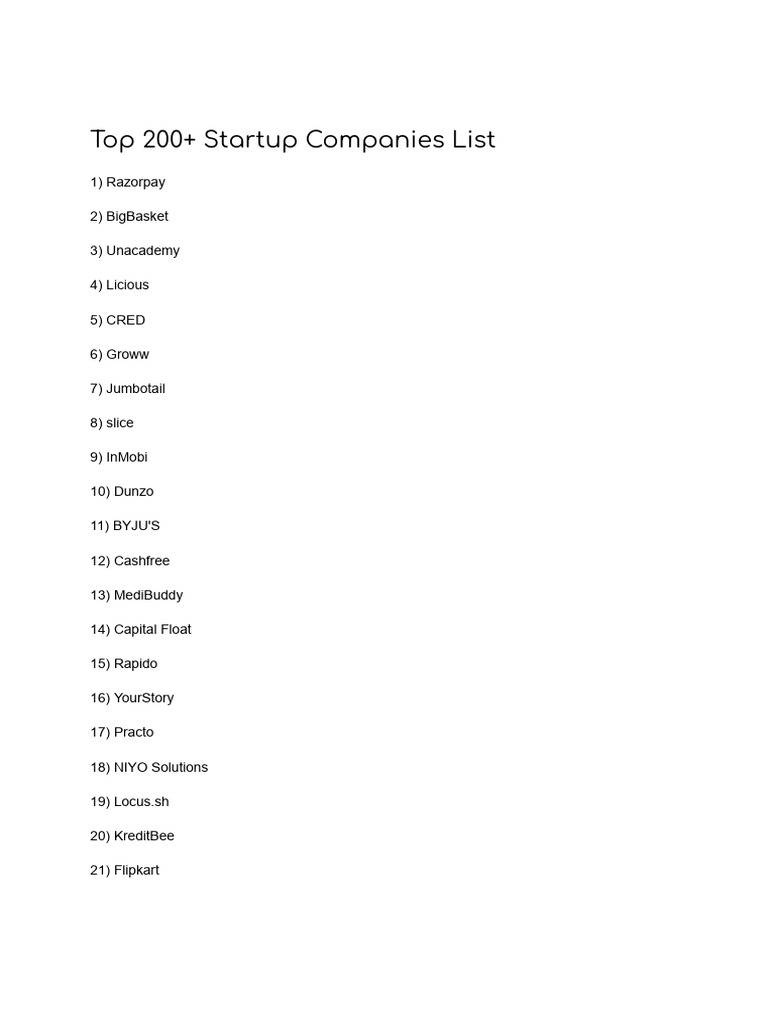 200+ Startup Companies List PDF | PDF | Economy Of India | Companies