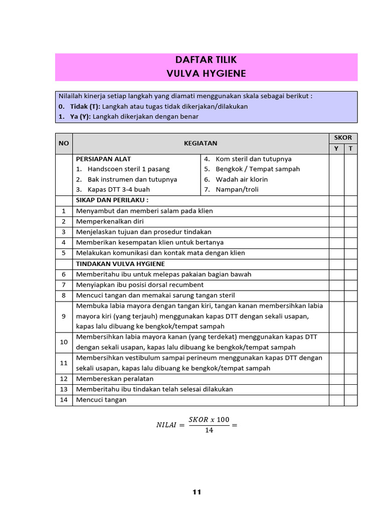 Daftar Tilik Vulva Hygiene Kateter | PDF