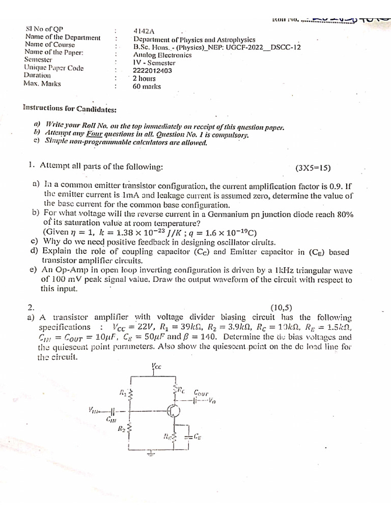 Analog Electronics Pyq 2024 | PDF