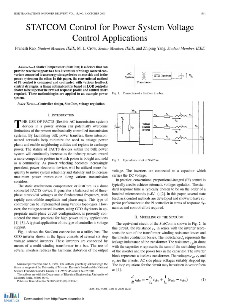 Statcom Control For Power System Voltage Pdf Power Inverter