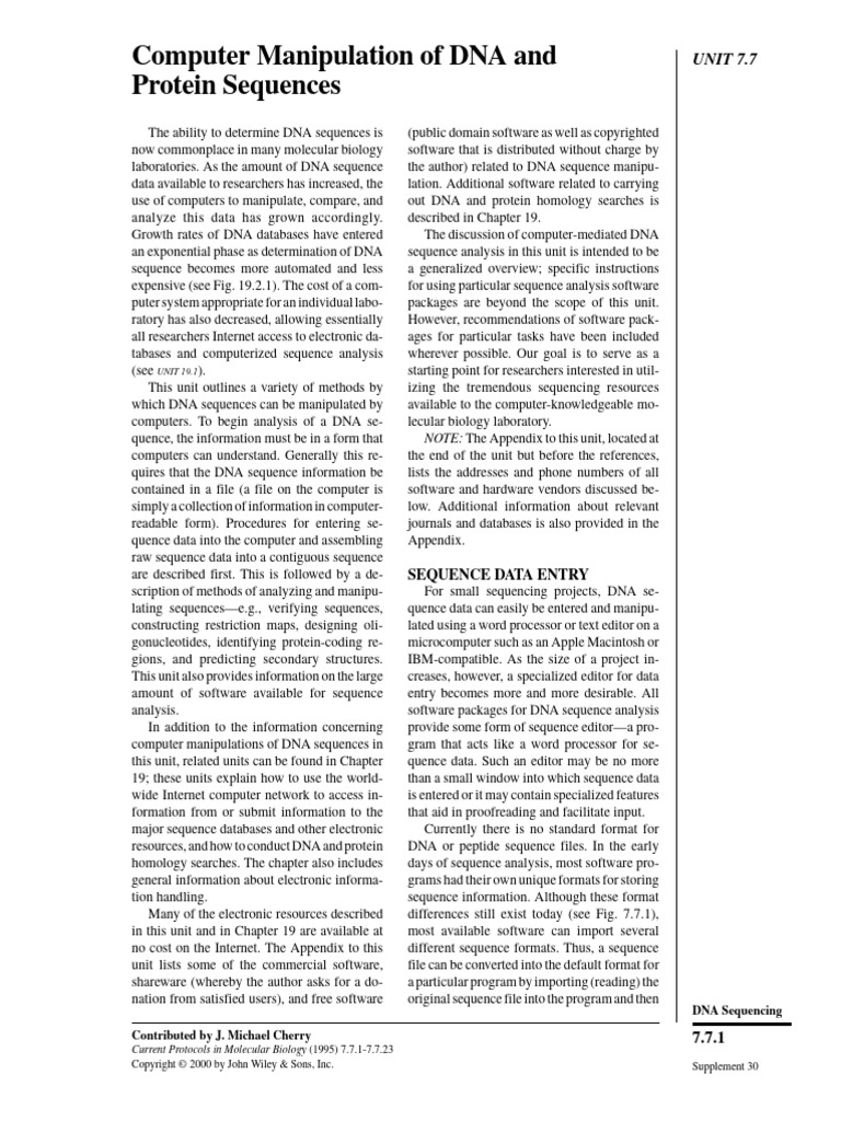 Computer Manipulation Of Dna And Protein Sequences Download Free Pdf Dna Sequencing