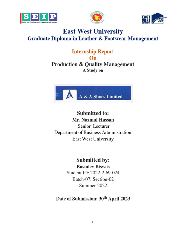 INTERNSHIP REPORT-Basudev Biswas 2023 | PDF | Shoe | Footwear