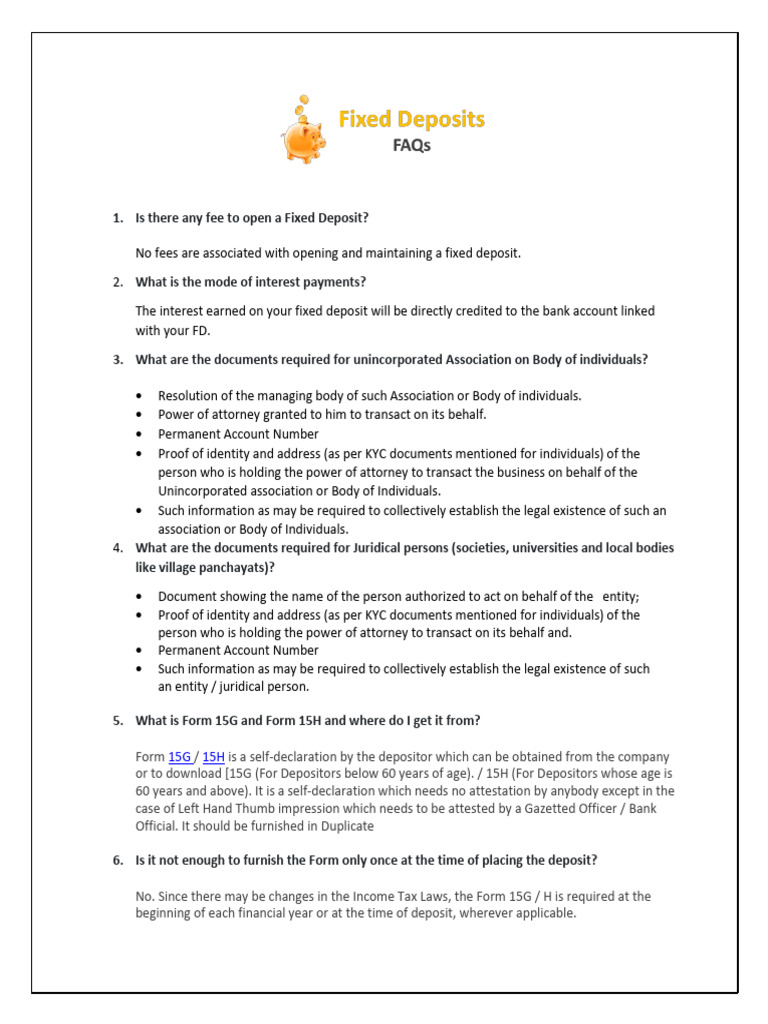 Fixed Deposit FAQs V 1.0 | PDF | Banking | Financial Services