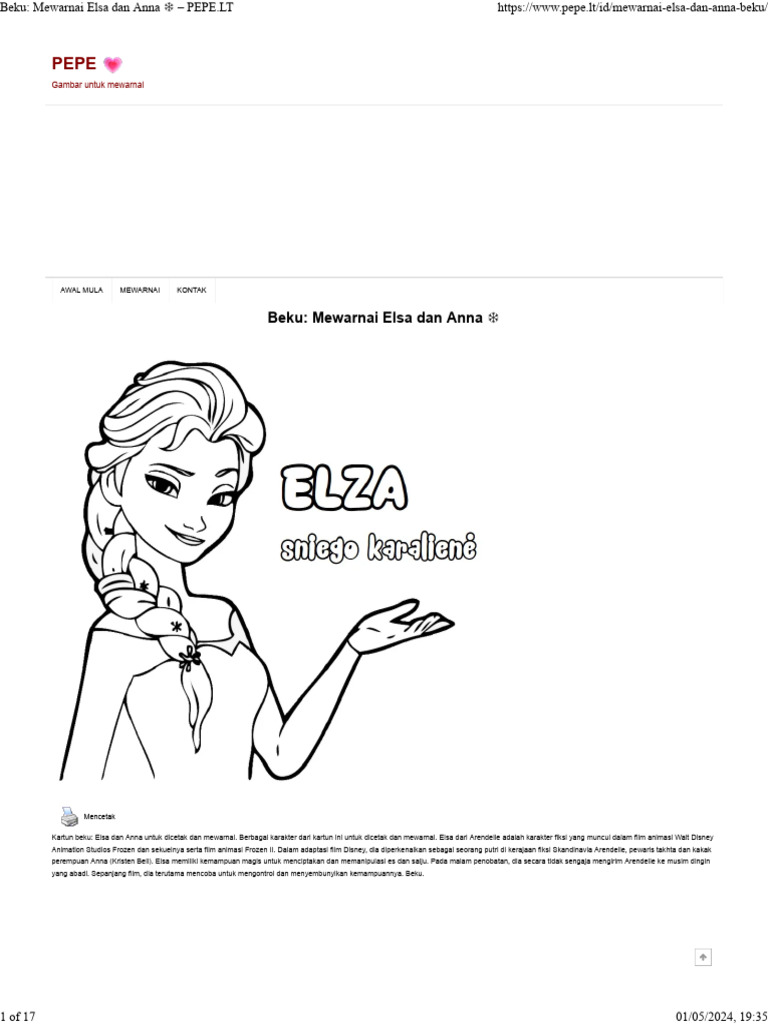 Beku Mewarnai Elsa Dan Anna - PEPE - LT | PDF