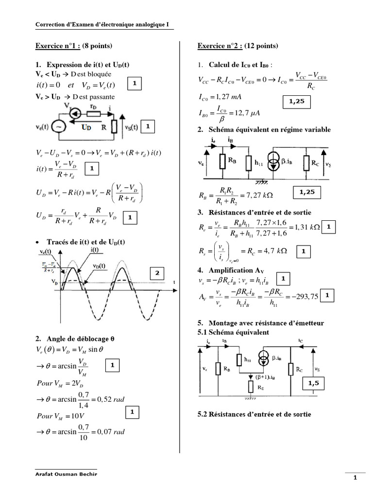 Correction Examen Électronique Analogique | PDF