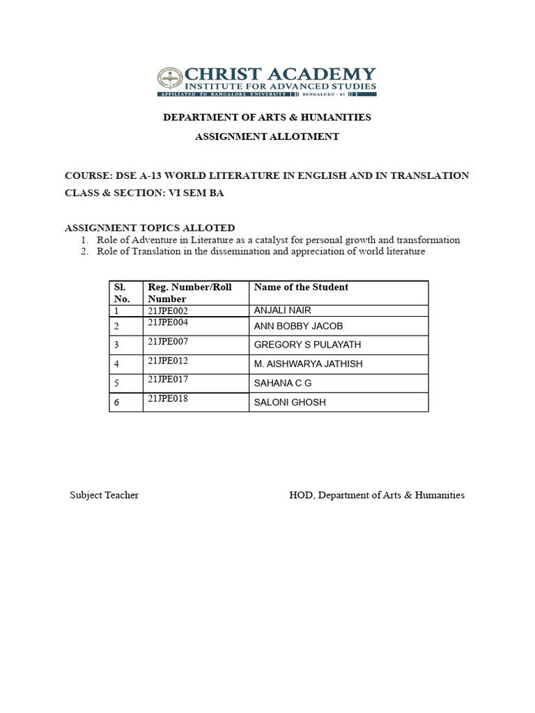 VI BA-Assignment and Presentation Details | PDF | Liberal Arts Education