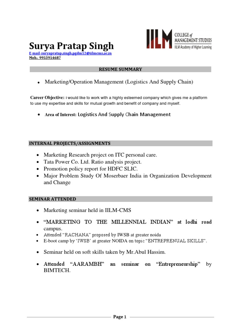 Surya Pratap Singh: Resume Summary | PDF