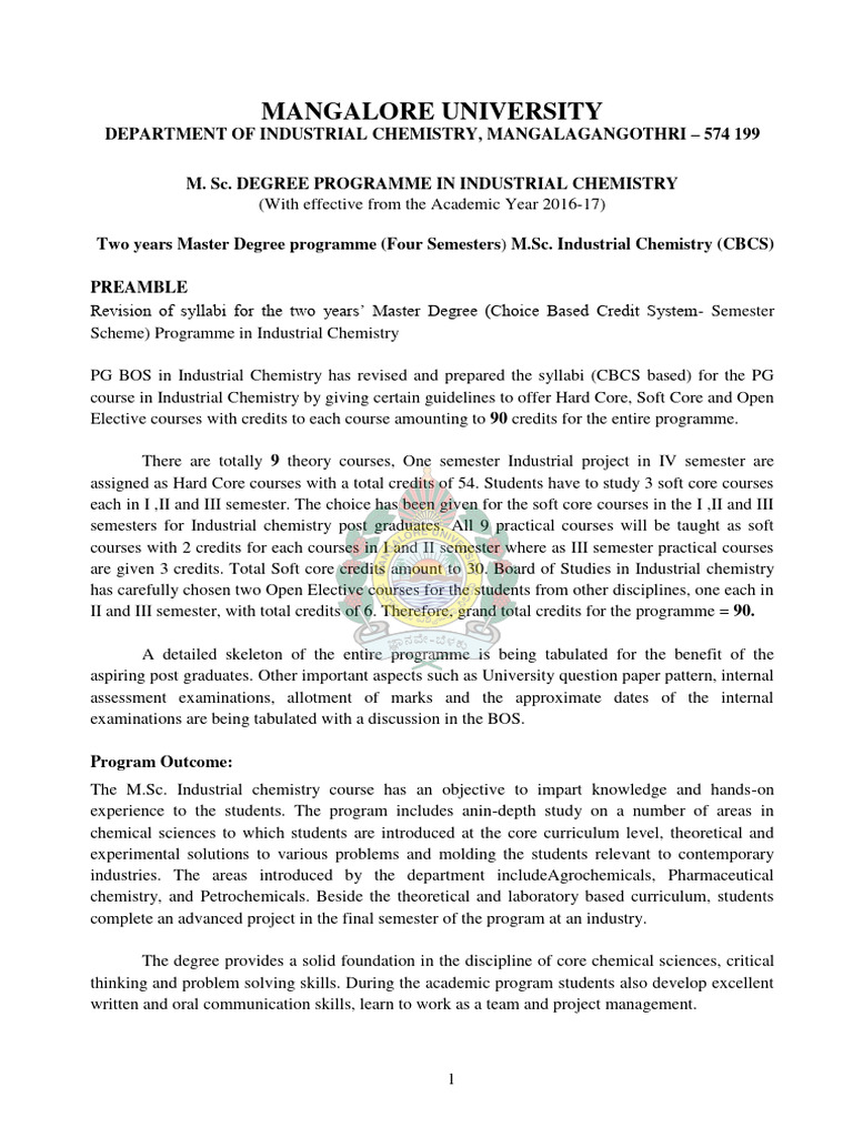 1 1 1 Msc Industrial Chemistry Syllabus Pdf Chemical Reactions
