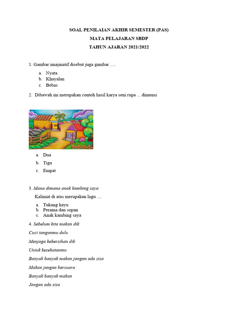 Soal SBDP Kelas 2 Semester Ganjil Baru | PDF