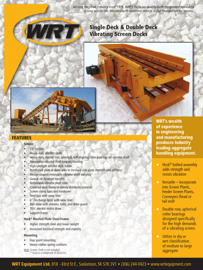 WRT Single Deck Double Deck Vibrating Screen Decks Brochure | PDF ...