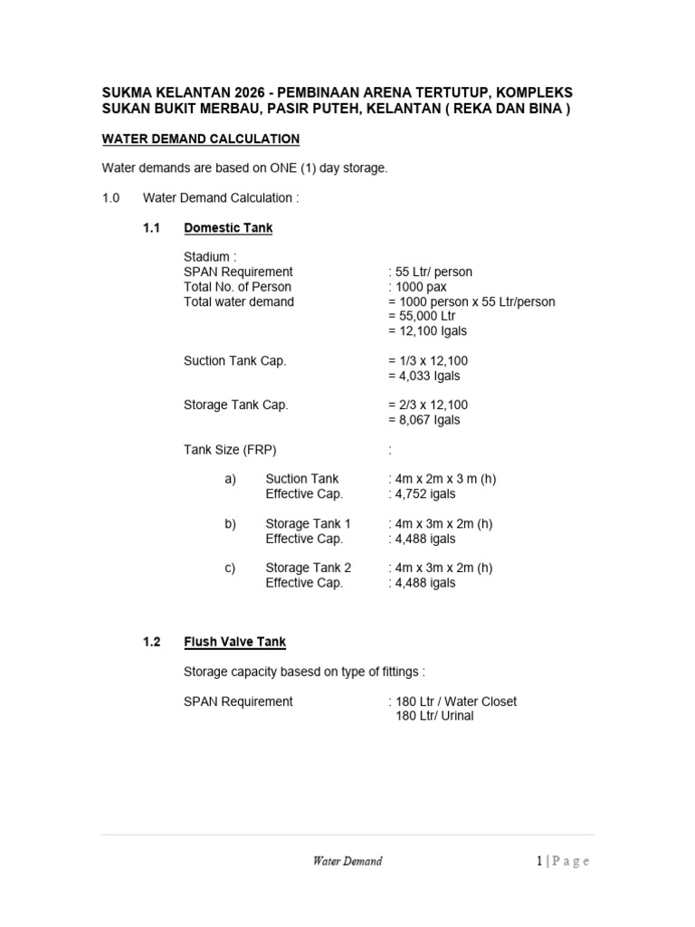 01 - Arena Stadium - Water Demand | PDF | Sanitation | Bathroom