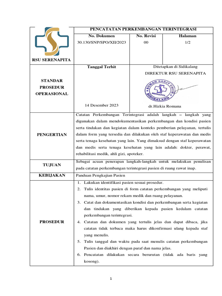 2 Spo Pencatatan Pasien Terintegrasi (PP 2) | PDF