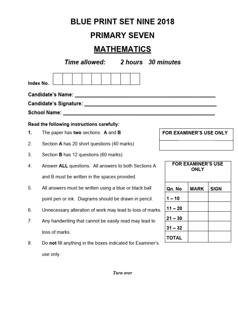 P7 Mathematics Exam Blueprint 2018 | PDF | Mathematics
