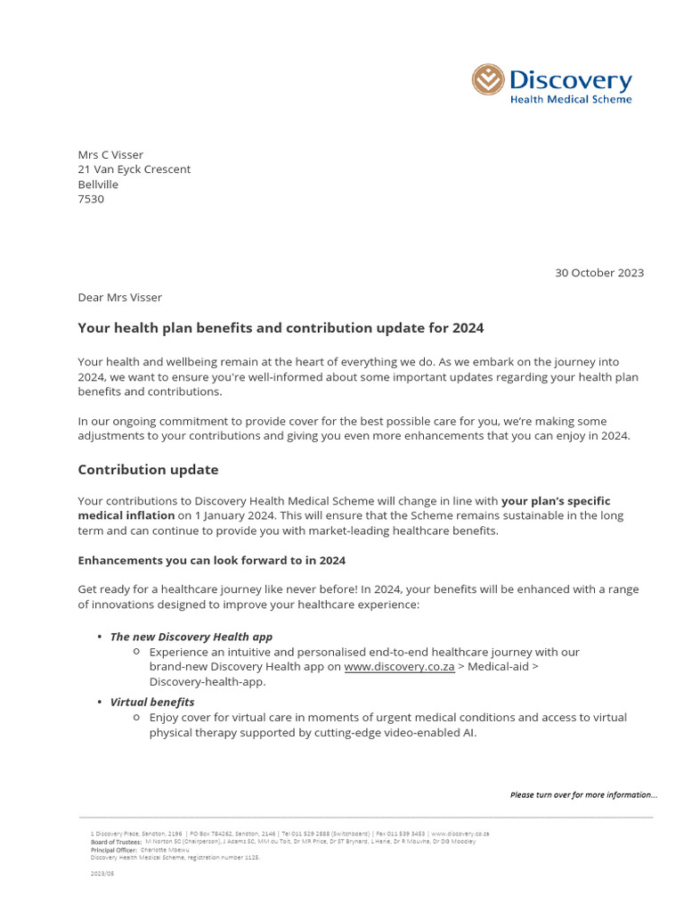 Your Health Plan Benefits and Contribution Update For 2024 | PDF | Privacy | Health Care