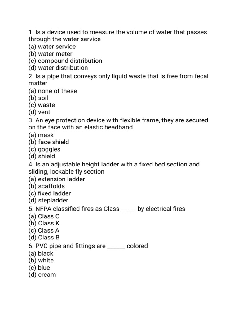 Master Plumber Elements Bank - 22 Questions | PDF | Pipe (Fluid Conveyance) | Plumbing