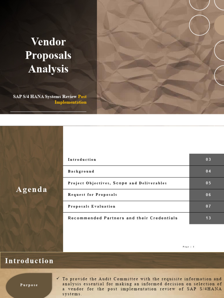 SAP S4 HANA PIR - Vendor Proposals Comparison Analysis | Download Free ...