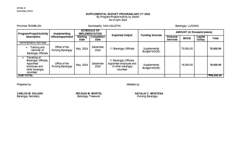 Supplemental Budget AIP | PDF