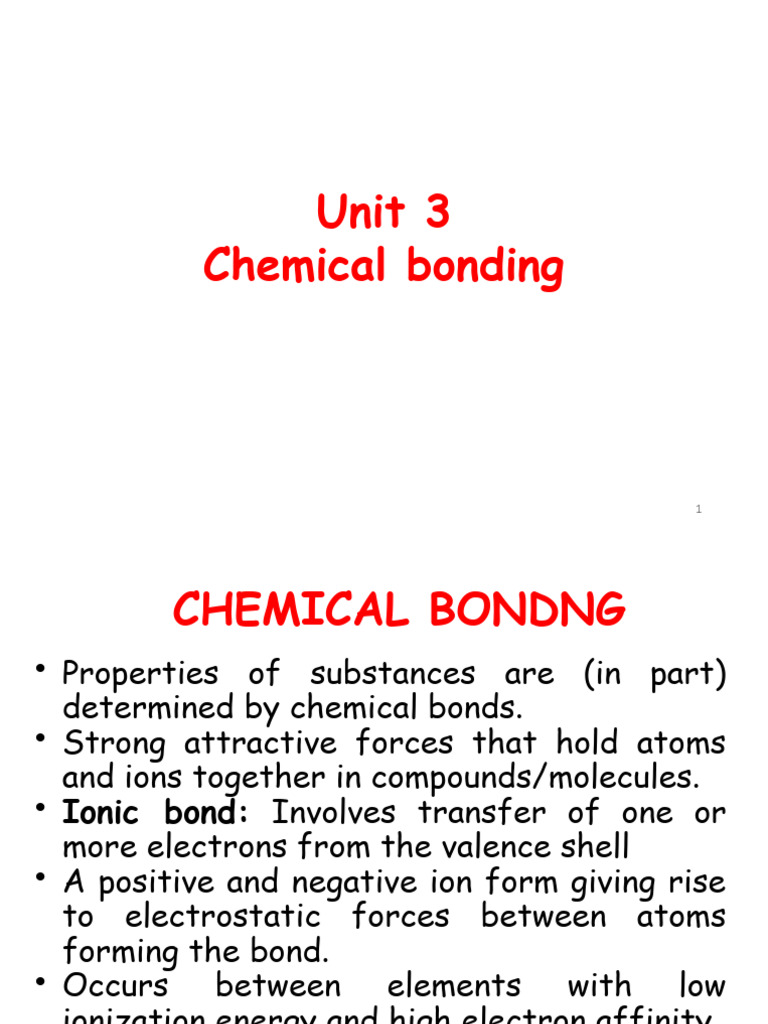 CHM101 - Unit 3 - Chemical Bonding - Lecture Notes Edited 20240508 ...