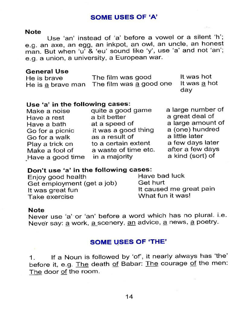 5. Some Uses of A & The | PDF