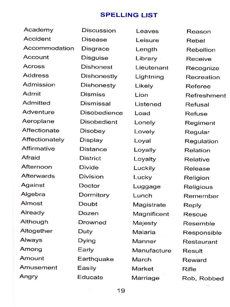 Spelling List | PDF
