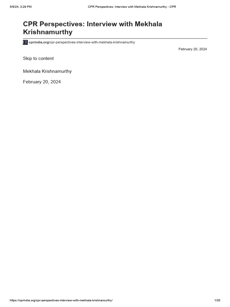 CPR Perspectives - Interview With Mekhala Krishnamurthy - CPR | PDF ...