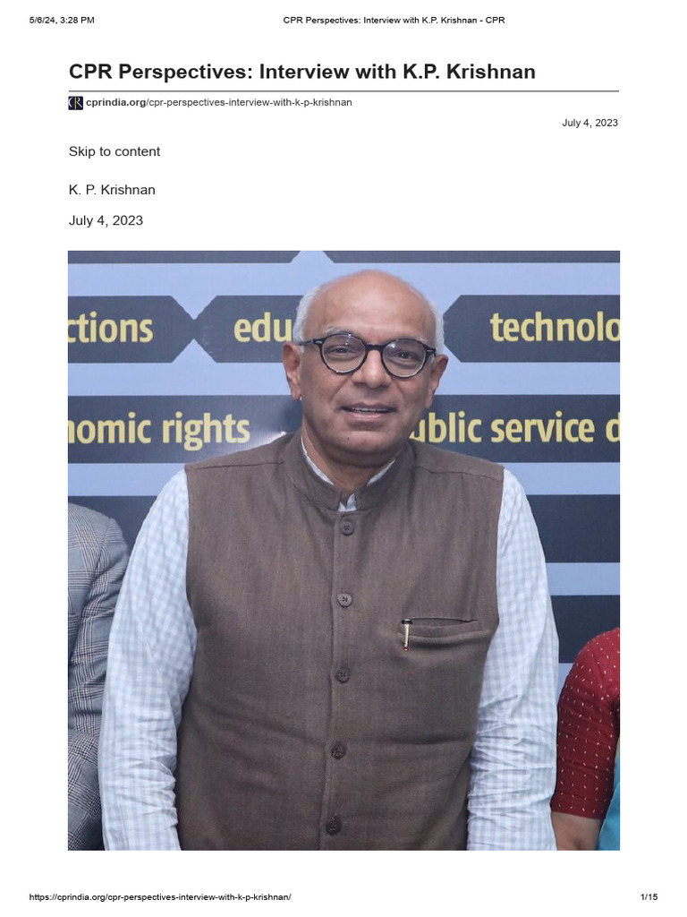 CPR Perspectives_ Interview with K.P. Krishnan - CPR | Download Free ...